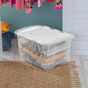 Sterilite Single 48-Quart Clear Hinged Lid Storage Tote Box Container with Attached Hinged Lids for Home Organization, (12 Pack)