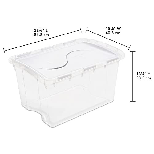 Sterilite Single 48-Quart Clear Hinged Lid Storage Tote Box Container with Attached Hinged Lids for Home Organization, (12 Pack)