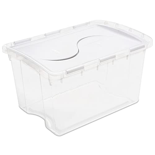 Sterilite Single 48-Quart Clear Hinged Lid Storage Tote Box Container with Attached Hinged Lids for Home Organization, (12 Pack)