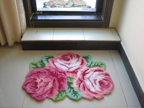 YOUSA Romantic 3 Pink Roses Rug for Living Room Anti-Slip Door Mat 31.5''x23.6''