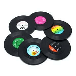 duomuo coaster vinyl record disk coasters for drinks – tabletop protection prevents furniture damage (6 pcs vinyl)