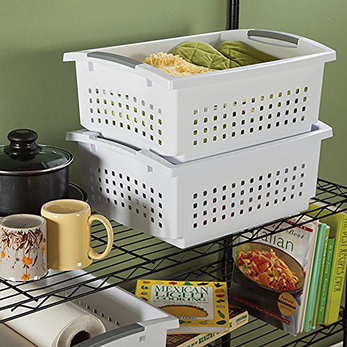 Sterilite 16648006 Stacking Plastic Basket, Large, White