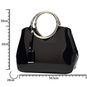 Womens Handbags, Ladies Top Handle Bags, Patent Leather Stylish Tote Shoulder Bags Purse for Work, Wedding, Shopping, Dating (Black)