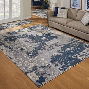 Gertmenian Area Rug 3 Piece Sets Non-Shedding Soft Modern Contemporary Carpet pc Living Room Dining Entryway Bedroom Runner Rugs Gift Set, 2x6 5x7 8x10 Large, Navy Blue Abstract, 81739