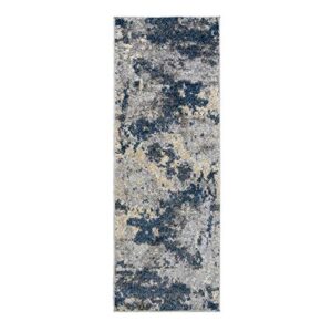 Gertmenian Area Rug 3 Piece Sets Non-Shedding Soft Modern Contemporary Carpet pc Living Room Dining Entryway Bedroom Runner Rugs Gift Set, 2x6 5x7 8x10 Large, Navy Blue Abstract, 81739