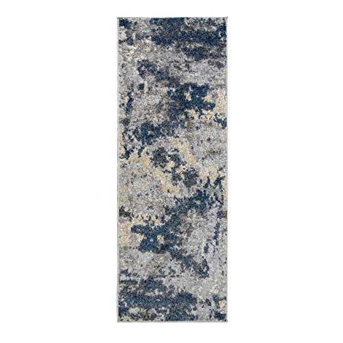 Gertmenian Area Rug 3 Piece Sets Non-Shedding Soft Modern Contemporary Carpet pc Living Room Dining Entryway Bedroom Runner Rugs Gift Set, 2x6 5x7 8x10 Large, Navy Blue Abstract, 81739