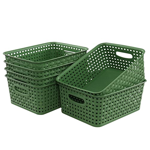 Fiazony Woven Plastic Storage Basket, 10.03" x 7.55" x 4.09", Set of 6