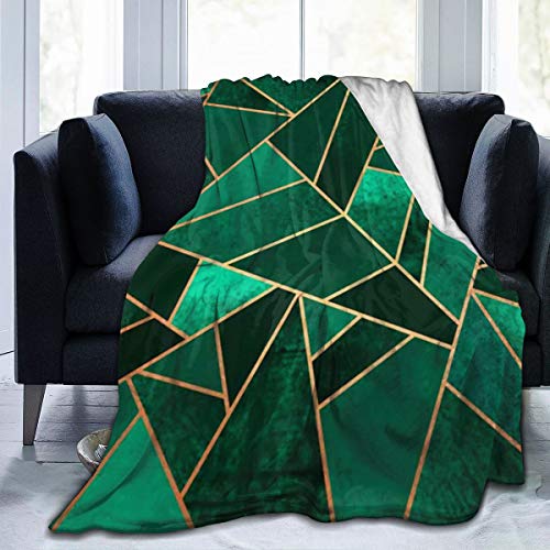 Nice Flannel Fleece Blankets, 80"x60", Emerald and Copper Green Triangle Gold Lines Geometric Art Throw Blanket for Cold Weather Outdoor Decorative, Air conditioning blanket and Quality Hypoallergenic