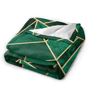 Nice Flannel Fleece Blankets, 80"x60", Emerald and Copper Green Triangle Gold Lines Geometric Art Throw Blanket for Cold Weather Outdoor Decorative, Air conditioning blanket and Quality Hypoallergenic