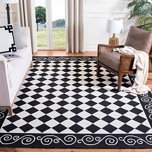 SAFAVIEH Chelsea Collection 7'9" x 9'9" Black/Ivory HK711A Hand-Hooked French Country Wool Area Rug