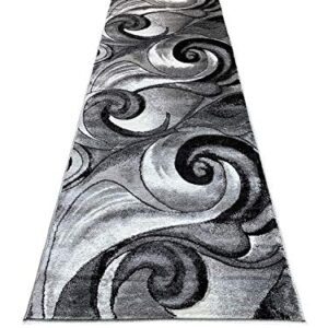 Sculpture Modern Runner Area Rug Turquoise Gray Black & Grey Contemporary Designr 410 (2 Feet X 7 Feet 1 Inch)