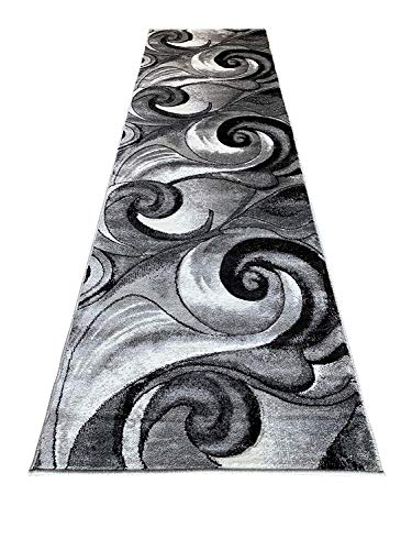 Sculpture Modern Runner Area Rug Turquoise Gray Black & Grey Contemporary Designr 410 (2 Feet X 7 Feet 1 Inch)