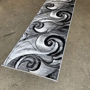 Sculpture Modern Runner Area Rug Turquoise Gray Black & Grey Contemporary Designr 410 (2 Feet X 7 Feet 1 Inch)