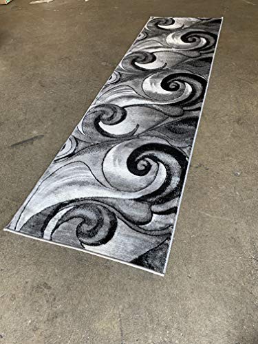 Sculpture Modern Runner Area Rug Turquoise Gray Black & Grey Contemporary Designr 410 (2 Feet X 7 Feet 1 Inch)