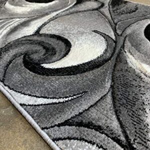 Sculpture Modern Runner Area Rug Turquoise Gray Black & Grey Contemporary Designr 410 (2 Feet X 7 Feet 1 Inch)