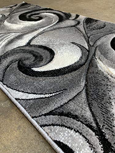 Sculpture Modern Runner Area Rug Turquoise Gray Black & Grey Contemporary Designr 410 (2 Feet X 7 Feet 1 Inch)