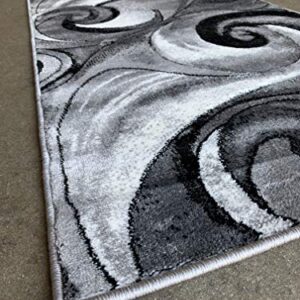 Sculpture Modern Runner Area Rug Turquoise Gray Black & Grey Contemporary Designr 410 (2 Feet X 7 Feet 1 Inch)