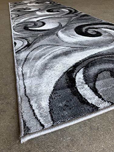 Sculpture Modern Runner Area Rug Turquoise Gray Black & Grey Contemporary Designr 410 (2 Feet X 7 Feet 1 Inch)