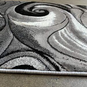 Sculpture Modern Runner Area Rug Turquoise Gray Black & Grey Contemporary Designr 410 (2 Feet X 7 Feet 1 Inch)