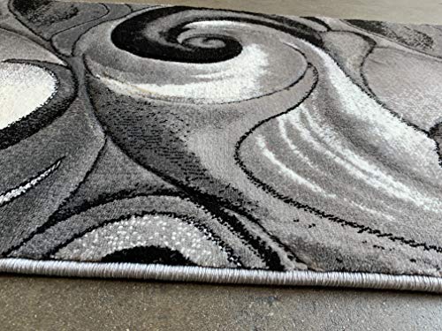 Sculpture Modern Runner Area Rug Turquoise Gray Black & Grey Contemporary Designr 410 (2 Feet X 7 Feet 1 Inch)