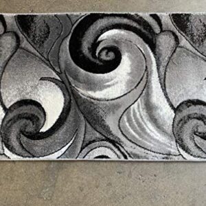 Sculpture Modern Runner Area Rug Turquoise Gray Black & Grey Contemporary Designr 410 (2 Feet X 7 Feet 1 Inch)