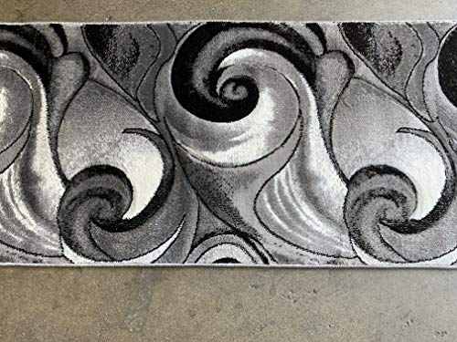 Sculpture Modern Runner Area Rug Turquoise Gray Black & Grey Contemporary Designr 410 (2 Feet X 7 Feet 1 Inch)