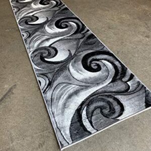 Sculpture Modern Runner Area Rug Turquoise Gray Black & Grey Contemporary Designr 410 (2 Feet X 7 Feet 1 Inch)