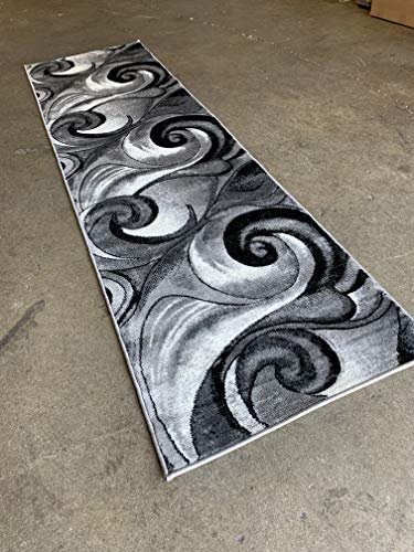 Sculpture Modern Runner Area Rug Turquoise Gray Black & Grey Contemporary Designr 410 (2 Feet X 7 Feet 1 Inch)