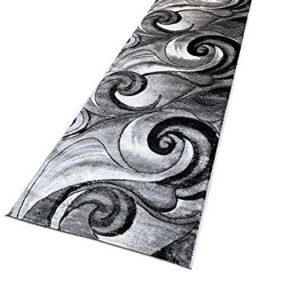 Sculpture Modern Runner Area Rug Turquoise Gray Black & Grey Contemporary Designr 410 (2 Feet X 7 Feet 1 Inch)