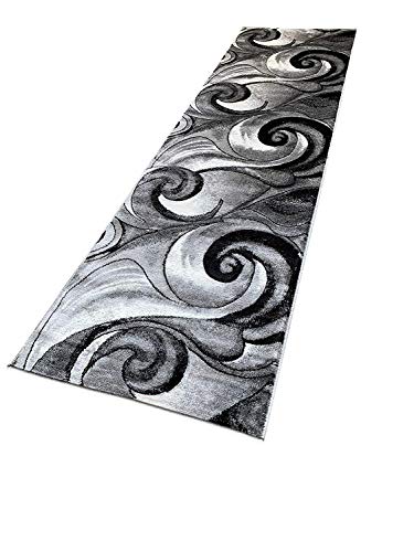 Sculpture Modern Runner Area Rug Turquoise Gray Black & Grey Contemporary Designr 410 (2 Feet X 7 Feet 1 Inch)