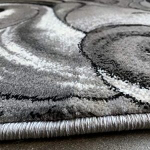 Sculpture Modern Runner Area Rug Turquoise Gray Black & Grey Contemporary Designr 410 (2 Feet X 7 Feet 1 Inch)