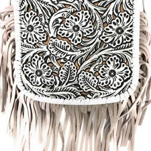 Texas West Western Genuine Leather Cowgirl Crossbody Messenger Fringe Laser Cut Purse Bag in 5 colors (White)