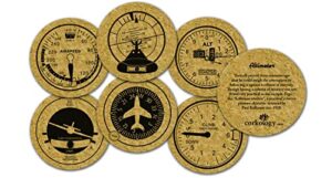 corkology aviation set flight instruments coasters, 3.75″ dia, cork