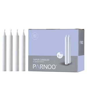 white taper candles – set of 60 dripless chimes candles – 4 inch tall, 1/2 inch diameter – 1.5 hour clean burn