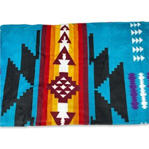 Nu Trendz Signature Southwest Design (Navajo Print) Sherpa Lined Throw 16112 Turquoise Blue