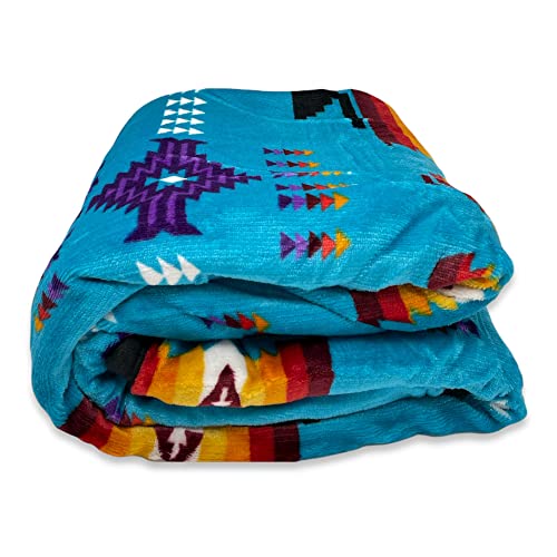 Nu Trendz Signature Southwest Design (Navajo Print) Sherpa Lined Throw 16112 Turquoise Blue