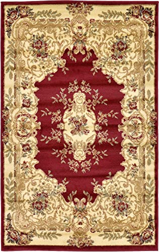 Unique Loom Versailles Collection Traditional Classic Medallion Motif Area Rug (3' 3 x 5' 3 Rectangular, Burgundy/ Ivory)