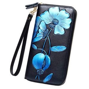 badiya women rfid blocking wallet embossed zip around clutch purse with wristlet