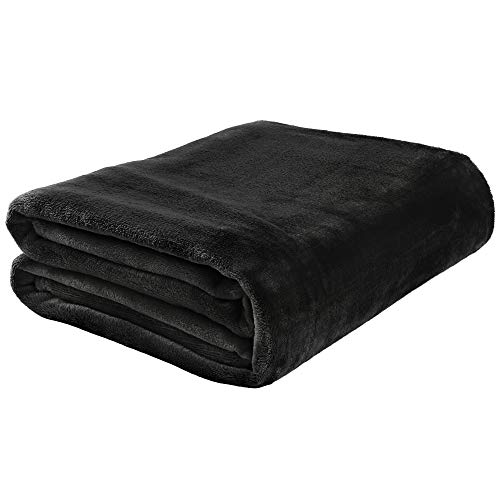 LotFancy Fleece Throw Blanket, Twin Size, 60”x80”, Flannel Plush Velvet Throw for Couch Bed Sofa Dorm Home, Comfy Microfiber Blanket, Lightweight Black