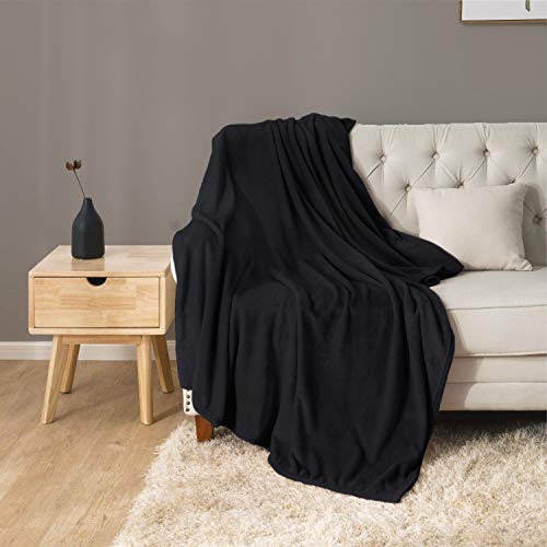 LotFancy Fleece Throw Blanket, Twin Size, 60”x80”, Flannel Plush Velvet Throw for Couch Bed Sofa Dorm Home, Comfy Microfiber Blanket, Lightweight Black