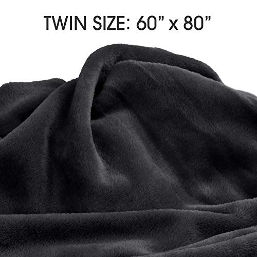 LotFancy Fleece Throw Blanket, Twin Size, 60”x80”, Flannel Plush Velvet Throw for Couch Bed Sofa Dorm Home, Comfy Microfiber Blanket, Lightweight Black