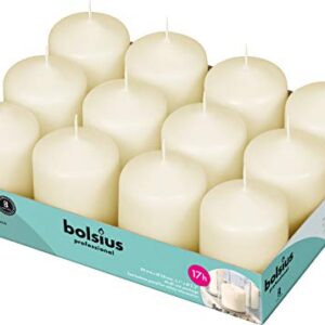 BOLSIUS Set of 12 Ivory Pillar Candles - 2.25-x3-inch Unscented Candle Set - Dripless Clean Burning Smokeless Dinner Candle - Perfect for Wedding Candles, Parties and Special Occasions