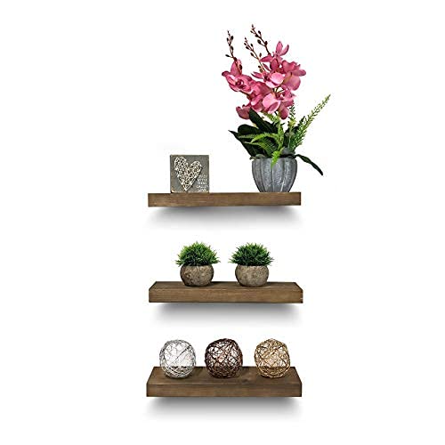 Mark One Home Goods Rustic Farmhouse 3 Tier Justified Floating Wood Shelf - Floating Wall Shelves (Set of 3), Hardware and Fasteners Included (White Oak, 16")