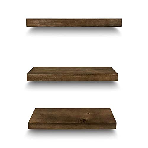 Mark One Home Goods Rustic Farmhouse 3 Tier Justified Floating Wood Shelf - Floating Wall Shelves (Set of 3), Hardware and Fasteners Included (White Oak, 16")