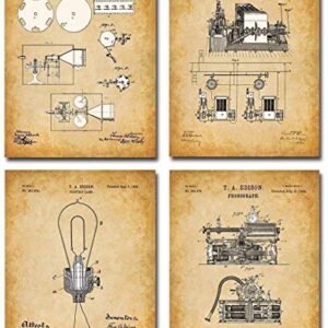 Original Thomas Edison Patent Prints - Set of Four Photos (8x10) Unframed - Makes a Great Home or Office Decor and Gift Under $20 for Inventors