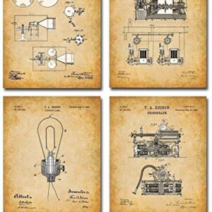 Original Thomas Edison Patent Prints - Set of Four Photos (8x10) Unframed - Makes a Great Home or Office Decor and Gift Under $20 for Inventors