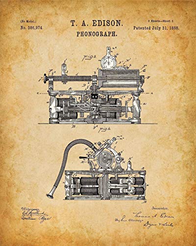 Original Thomas Edison Patent Prints - Set of Four Photos (8x10) Unframed - Makes a Great Home or Office Decor and Gift Under $20 for Inventors