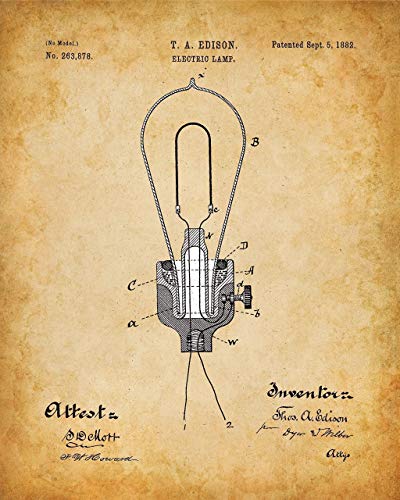 Original Thomas Edison Patent Prints - Set of Four Photos (8x10) Unframed - Makes a Great Home or Office Decor and Gift Under $20 for Inventors