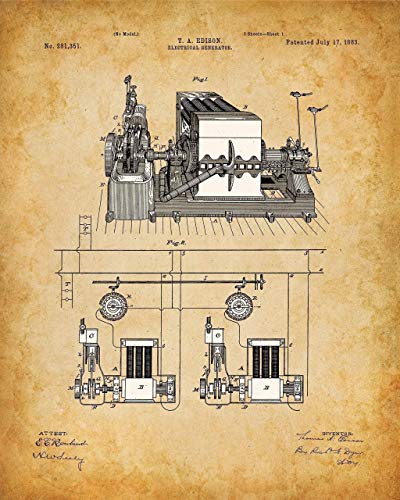 Original Thomas Edison Patent Prints - Set of Four Photos (8x10) Unframed - Makes a Great Home or Office Decor and Gift Under $20 for Inventors