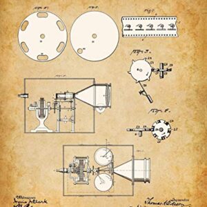 Original Thomas Edison Patent Prints - Set of Four Photos (8x10) Unframed - Makes a Great Home or Office Decor and Gift Under $20 for Inventors